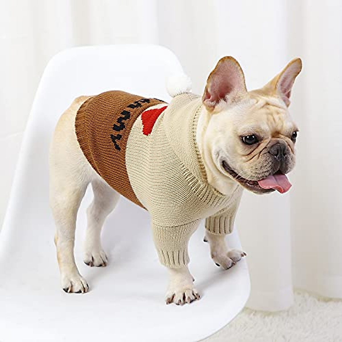 Neiwech Dog Clothes Pet Dog Hooded Sweater Soft Warm Knitwear I Love Mammy Sweatshirt for Puppy Small Dogs (Mika, L)