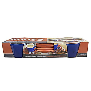 IMUSA USA Blue, 8 Piece 3oz Colorful Espresso Cups with Saucers, Orange