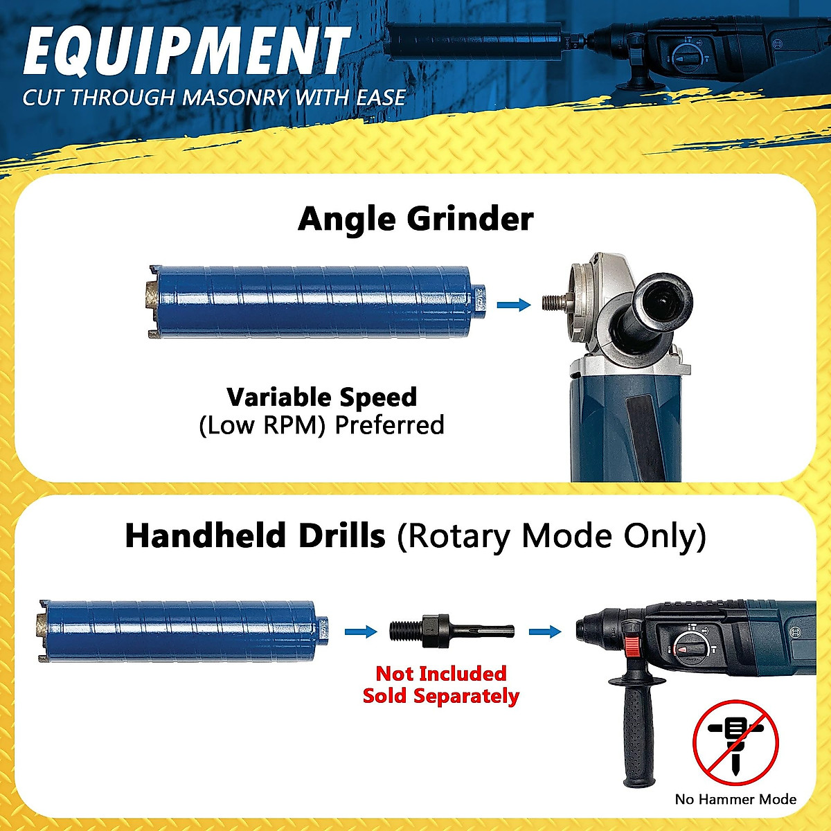 1-1/2" Dry Diamond Core Drill Bits for Brick, Block or Masonry, 9.5" Drilling Depth, 5/8"-11 Arbor
