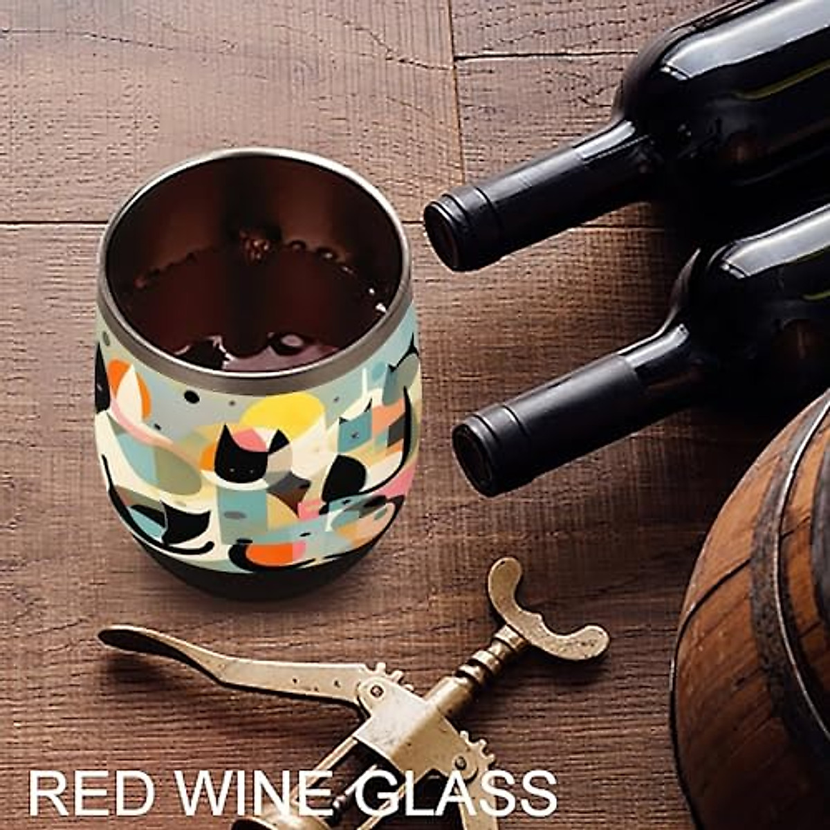 Stainless Steel Insulated Cup, Mid-Century Modern Art Cat Print 304 Stainless Steel, Smooth Round Rim Ideal for Office, Home, And Gift Giving