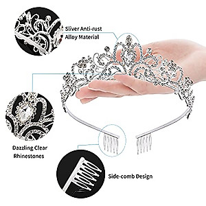 Halloween Silver Crowns for Women Rhinestone Weddings Birthdays Parties Quinceanera Girls' Princess Queen and Bride Crystal Tiara with Combs