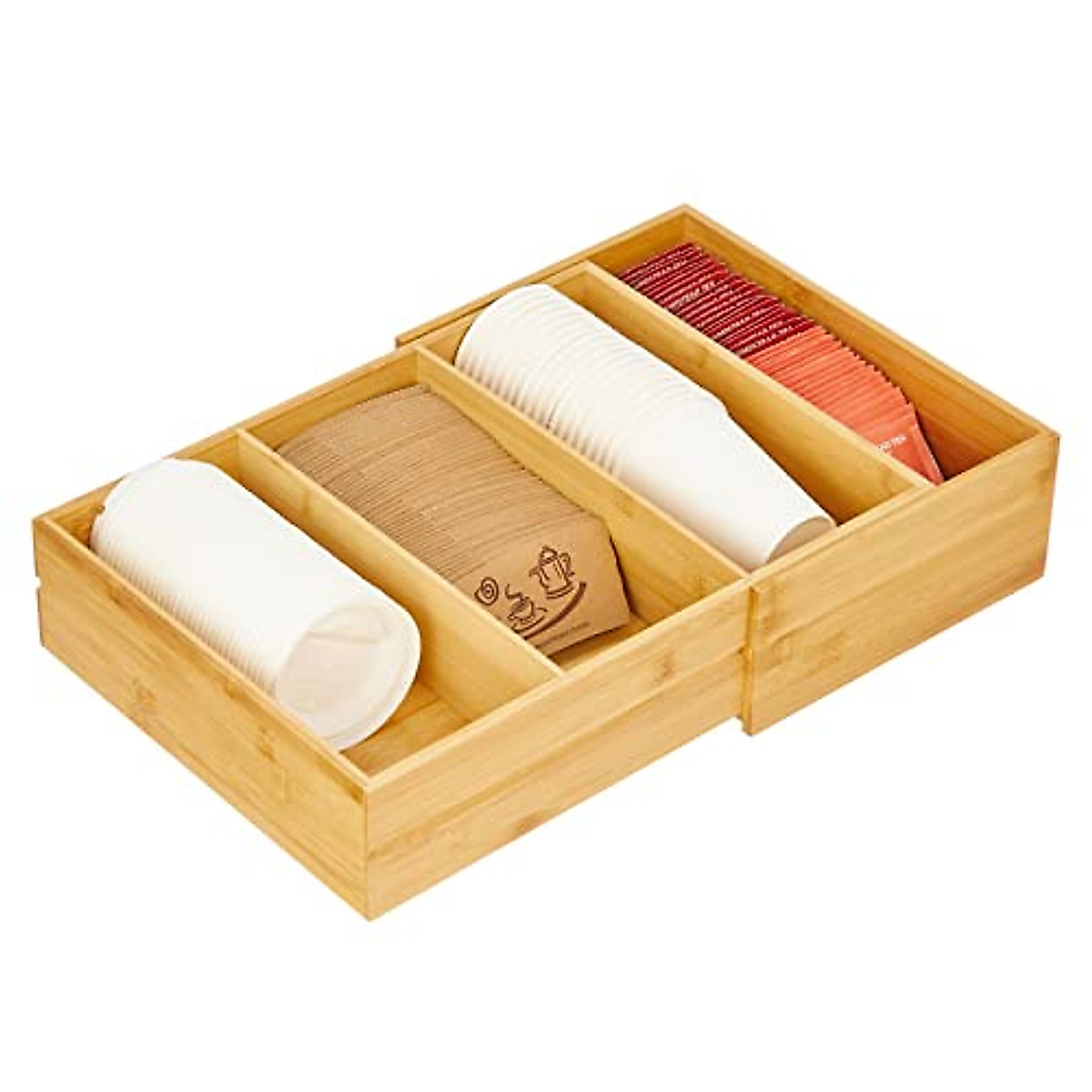 mDesign Bamboo Wood Expandable Deep Kitchen Drawer Organizer Tray Bin for Kitchen; Organize Drawers, Counters, Shelves; Holds Plasticware, Lids, Towels, Utensils; Home Sort Collection - Natural
