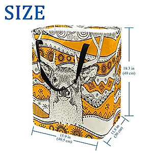 African Deer in Ethnic Tribal Pattern Print Collapsible Laundry Hamper, 60L Waterproof Laundry Baskets Washing Bin Clothes Toys Storage for Dorm Bathroom Bedroom