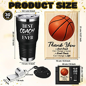 4 Pcs Coach Gifts Best Coach Ever, 30 oz Insulated Travel Tumbler with Whistle Plaque Gift Box Stainless Steel Mug Appreciation Gift Soccer Rugby Basketball(Basketball)