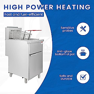 WMAOT 50 lbs Capacity 200-400°F Gas Floor Fryer, 3 Tube Commercial Deep Fryer with 2 Baskets, Restaurant Stainless Steel Natural Gas Upright Fryer, Deep Floor Fryer 90,000 BTU
