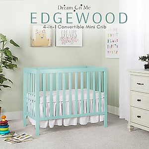 Dream On Me Edgewood 4-In-1 Convertible Mini Crib In Mint, JPMA Certified, Non-Toxic Finish, New Zealand Pinewood, With 3 Mattress Height Settings, Included 1" Mattress Pad