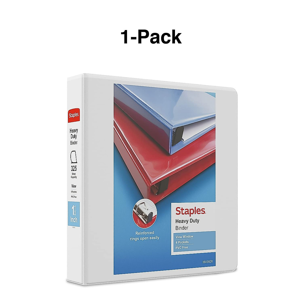 Staples 82684 Heavy Duty 1 1/2-Inch 3-Ring View Binder White (24677)