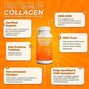 Aura Vitamin Hydrolyzed Collagen with Vitamin C Capsules 500mg Great Energy | Skin, Hair and Nail Support | Hyaluronic Acid Pills - 60ct (1)