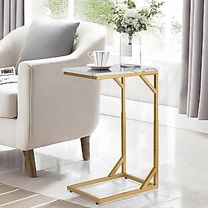 Serteaw C-Shaped End Table, Sturdy Side Table for Couch Sofa Bedside Small Space,C Snack Table TV Tray Record Player Stand Small Tables for Living Room Bedroom,Easy to Assemble,Gold