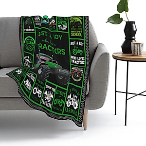 Tractor Blanket Soft Cozy Just a Boy Who Loves Tractors Throw Blanket Super Warm Fuzzy Fluffy Tractor Lightweight Fleece Flannel Gifts Blankets for Kids Adults 50"X40"