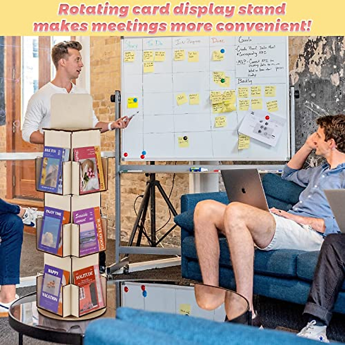 Flenpptly Rotating Display Stand Greeting Card Organizer 3 Tier Wooden Retail Display Multi Pocket Card Display Stand Display Rack for Coasters Stickers Showcase Tradeshow