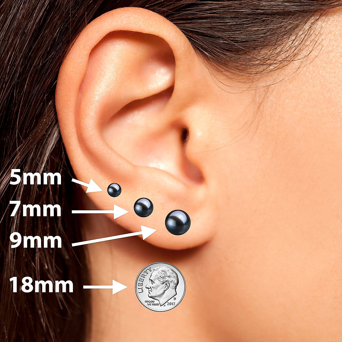 Japanese Akoya Cultured Pearl Earrings Stud AAAA Graded 8mm Black Stud Earrings for Women with 14K Gold Settings and Jewelry Gift Box - Orien Jewelry