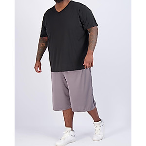 Real Essentials 3 Pack: Mens Big and Tall Tech Stretch Short Sleeve Quick Dry Fit T-Shirt Wicking Active Athletic Gym Top Plus Size Clothes Lounge Sleep Running V Neck Workout Tee- Set 6, 5XLT