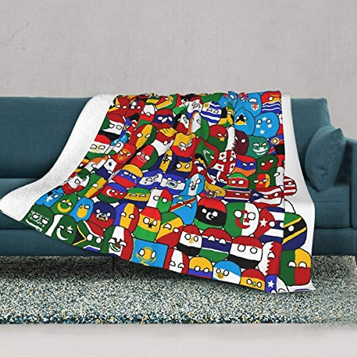 Hanayo Countryball Polandball World Map Flannel Fleece Throw Blanket Soft Cozy Lightweight Fluffy Microfiber Blanket All Season Fuzzy Plush Throw Blanket for Couch Bed Sofa 60"X50"