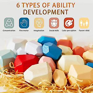 Aosmeol Balancing Stones,Wooden Rocks Stacking Stones,Colorful Stacking Rocks for Kids,Educational Balancing Rock Preschool Learning Puzzle Toy Gift for Children Boys Girls(36PCS)