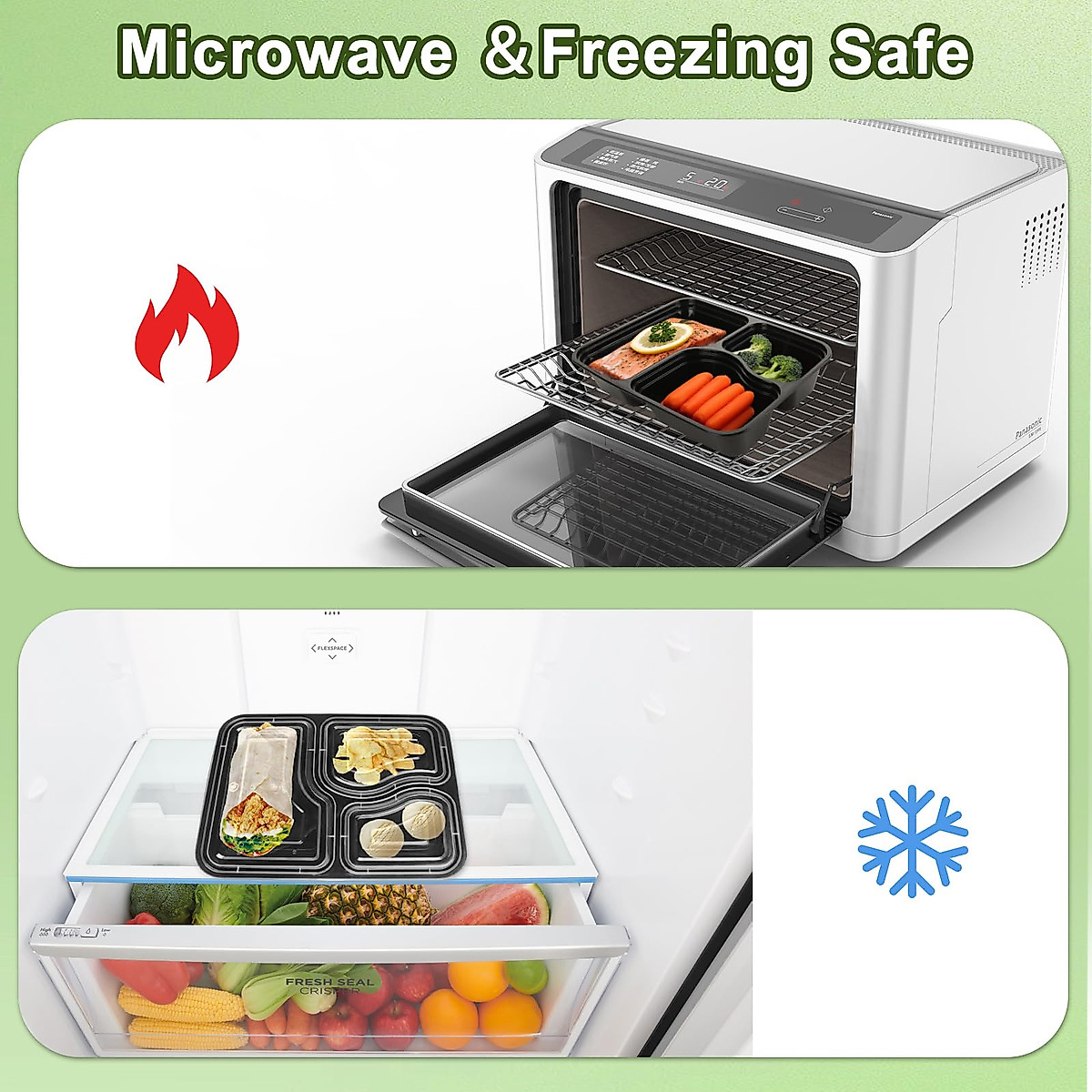 MUXHEL 50 Pack 30 oz 3-Compartment Meal Prep Containers with Lids, BPA Free Plastic Food Container Reusable, Microwave Safe Take Out Container with Lid for Meal Prep, Large, Black