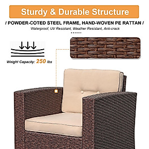 Super Patio Outdoor Furniture 7 Pieces Patio Furniture Set, Rattan Patio Conversation Sets with Coffee Table, Outdoor Wicker Sectional Couch Sofa Set with Ottoman for Deck, Garden, Porch, Brown