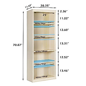 LYNSLIM Wooden Bookcase, 5-Shelf Free Standing Bookcase for Home Office Living Room Open Display Organizer Storage Bookshelf, Oak Finish Decor Furniture (2 PCS Antique White)