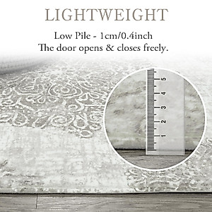 Lahome Medallion Round Rug 4ft, Washable Round Area Rug for Entryway, Non Slip Circle Bathroom Rug Ultra-Thin Door Mat, Gray Accent Throw Small Round Rugs for Office Bedroom Laundry Room