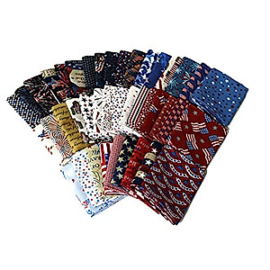 10 Fat Quarters - Assorted Patriotic American USA 4th of July America Stars and Stripes Americana Quilters Cotton Fabric Bundle