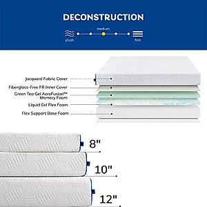AnwickNomo 10 Inch Green Tea Cooling Gel Memory Foam Mattress, Mattress in a Box, Pressure Relieving for Motion Isolation and Cool Sleep, CertiPUR-US Certified, King Size Mattress, Medium Firm (King)