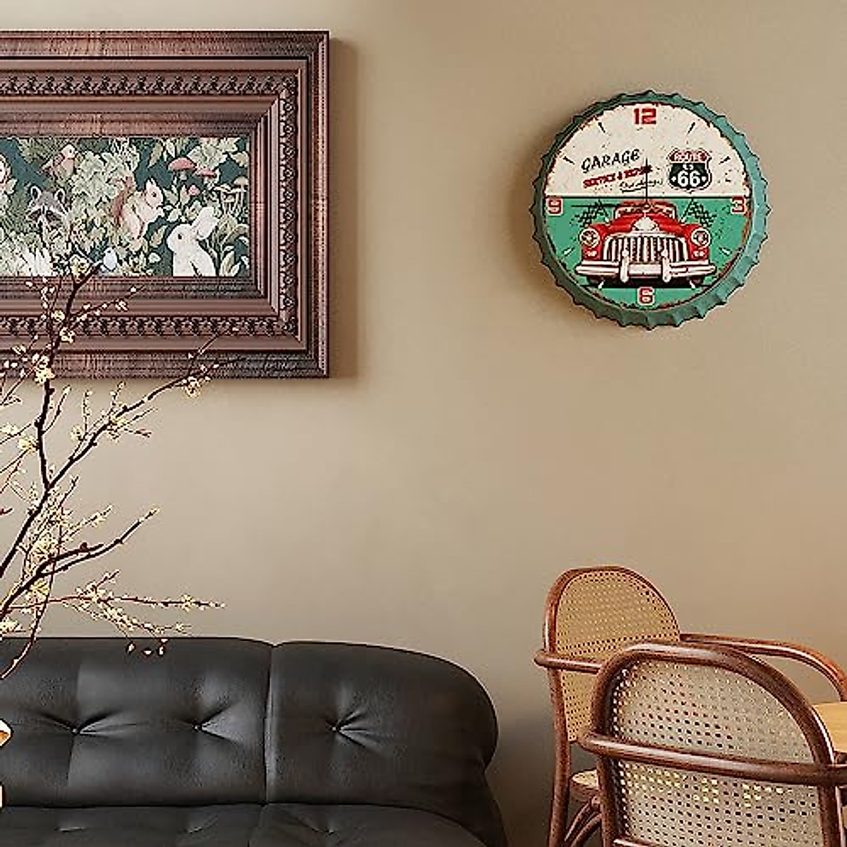 Vintage Lid Shape Wall Clock, 12-Inch Iron Wall Clock, Suitable for Office, Bar, Bedroom, Living Room (Blue)