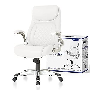 Nouhaus +Posture Ergonomic PU Leather Office Chair. Click5 Lumbar Support with FlipAdjust Armrests. Modern Executive Chair and Computer Desk Chair (White)