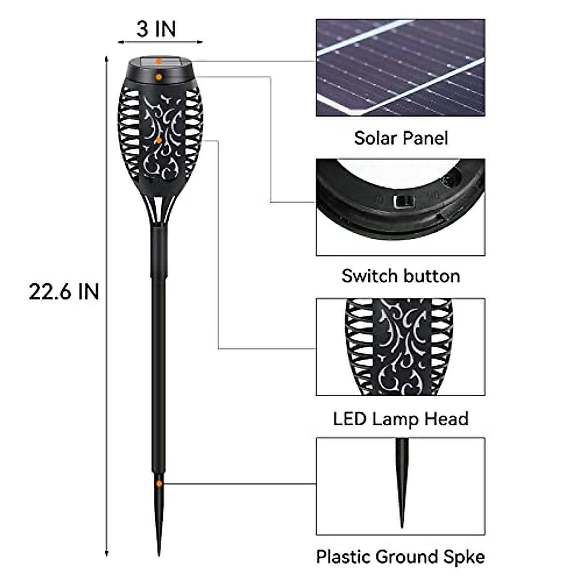 22Inch Solar Tiki Torches with Flickering Flame, Auto On/Off Waterproof Solar Powered Stake Lights for Garden Path Landscape Patio Yard Outdoor(6 Pack)