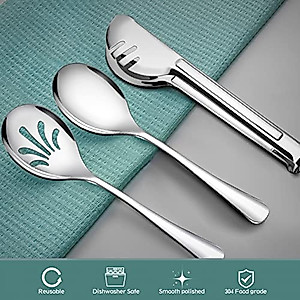 Stainless Steel Metal Serving Utensils - Large Serving sets-10" Spoons, 10" Slotted Spoons and 9" Tongs by Teivio (Silver, Set of 12)