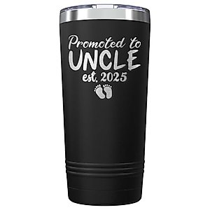 shop4ever Promoted to Uncle Est. 2025 Tumbler Insulated Tumbler 20 oz. with Lid, Stainless Steel Cups Travel Coffee Mug New Uncle Baby Announcement Gift (Black)
