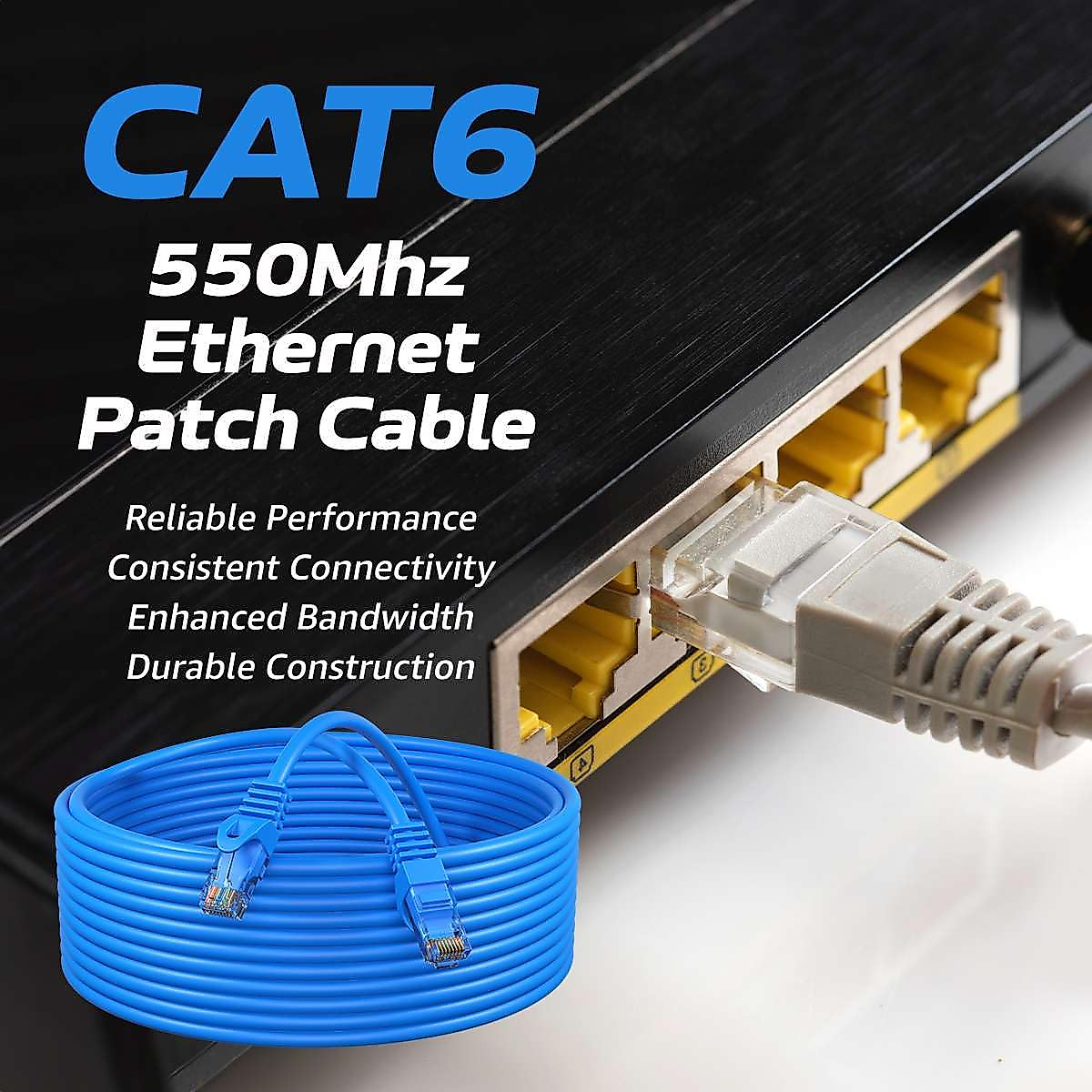 Cables Direct Online Cat6 75FT Network Ethernet Patch Cable, 550Mhz Internet Wire, Compatible with PC, Laptop, Modem, Router, TVs, Printer Cord, Consoles for Home and Office, Blue