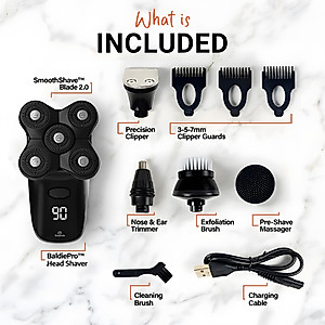 GROOMIE BaldiePro On The Go Travel Kit - Electric Head Shaver for Bald Men & Black Travel Case - 10,000 RPM Motor Hair Razor with Rotary Blades & Sleek Portable Hard Case Shaving Kit Travel Organizer