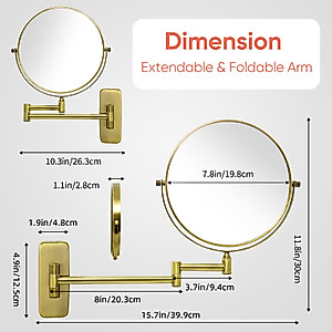 GURUN 8-Inch Double-Sided Wall Mount Makeup Mirror Antique Satin Brass with 7X Magnification Bathroom Mirror for Hotel Antique Satin Brass M1406K(8in,7X)