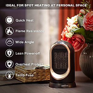 BUSYPIGGY Portable Electric Space Heater, 600W ETL Certified Ceramic Personal Foot Heater, Desk heater,Oscillating Heater with Tip-Over and Overheat Auto Shut Off, Heaters For Indoor Space Use (Gold)