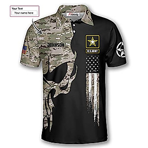 PRIMESTY Personalized US Army Polo Shirts for Men, Short-Sleeve Custom Name US Army Veteran Shirts for Men, Size S-5XL