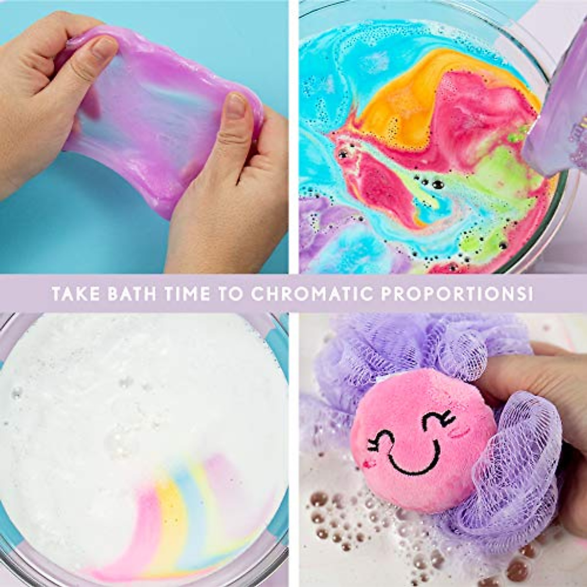 Just My Style MoodJoy Soak in Spirits Bubbly Bath Time Set by Horizon Group USA, Bath Spa Essentials, Lavender Bubble Bath, Rose Bath Soak, Magic Rainbow Bath Bomb, Aromatherapy Bath Kit, Bath Set
