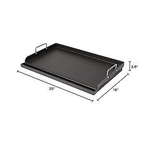 Utheer 25" x 16" Pre-Seasoned Nonstick Cast Iron Griddle for Gas & Charcoal Grills – Universal Flat Top with Grease Groove, Reinforced Ridges & High Sidewalls, Great for Parties, Camping & Tailgating