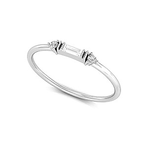 0.10CT Baguette & Round Brilliant Cut Lab Grown Diamond Three Stone Minimalist Ring In 10K White Gold (E-F, VVS-VS) 6US