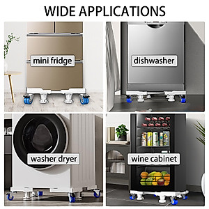 IREMMO Washing Machine Stand Base Furniture Dolly Mini Fridge Stand with 8 Strong Feet and 4 Wheels Refrigerator Stand Washer and Dryer pedestal Mobile Roller Dolly Cart with Wheels for Appliance