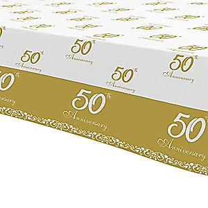 APOWBLS 50th Anniversary Decorations Tablecloth - Disposable Golden 50th Wedding Anniversary Table Decorations, for Happy 50th Wedding Anniversary Party Supplies Table Cove - 4 Pack (54in x 108in)