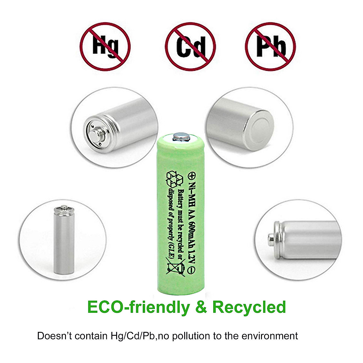 NiMH AA 600mAh 1.2V Rechargeable Batteries for Solar Lights, Garden Lights, Remotes, Mice(Pack of 12)