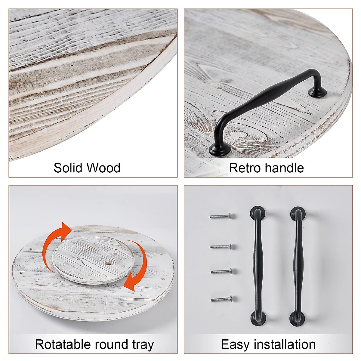 Wooden Lazy Susan for Table Turntable Organizer 18 Inch Large Lazy Susan Whitewashed Wood Serving Tray for Pantry Cabinet Countertop Round Spins Balanced Pine Spice Rack for Kitchen Essentials Storage