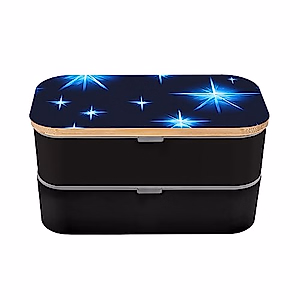 Cartoon Blue Star Adult Lunch Box, Bento Box, With Cutlery Set Of 3, 2 Compartments, Rectangular, Lunch Box For Adults