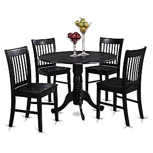 Pemberly Row 5-Piece Wood Dining Set with 42 Inch Round Table and Slatted Back Dining Chairs in Black