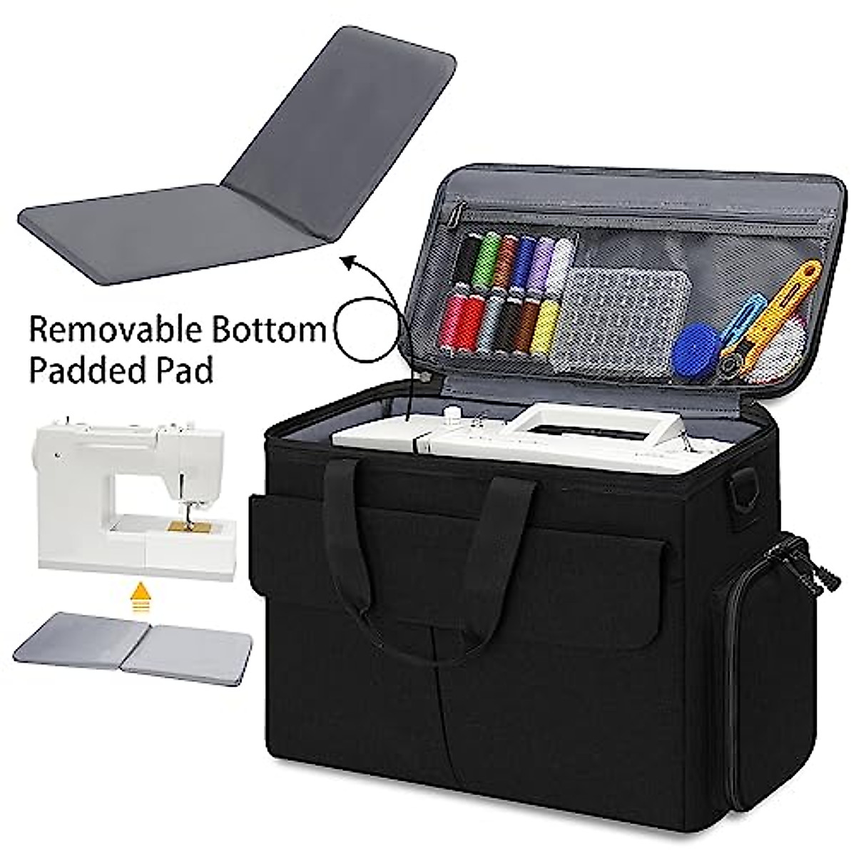 Skureay Sewing Machine Carrying Case, Universal Sewing Machine Tote Bag with Multiple Storage Pockets & Removable Thick Pad - Compatible with Most Standard Sewing Machines and Sewing Accessories