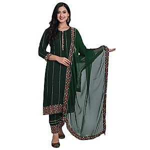 Trend Matters Indian Women's Green Rayon Kurta Pant And Dupatta Set