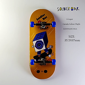 SOLDIER BAR Fingerboards Complete Colour Maple Handmade Wooden Fingerboards (Update Slivery King Trucks, Handmade Blue Wheels) Magic Cube