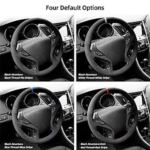 Alfanxi Hand Stitch Alcantara Steering Wheel Cover Compatible with Hyundai Elantra 3 Elantra Sport Elantra GT 2013-2017(White Stripe)