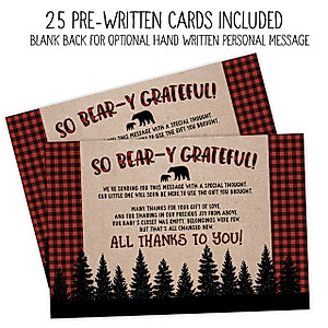 50 Lumberjack Baby Shower Thank You Cards - Boy Baby, Mama Bear Baby Shower Favor, Woodland Baby Shower - 6 Different Designs Included - 25 Blank and 25 Pre-Written Thank You Cards