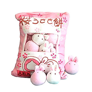 Nenalayo Cute Throw Pillow Stuffed Animal Toys Removable Fluffy Bunnies Creative Gifts for Teens Girls Kids